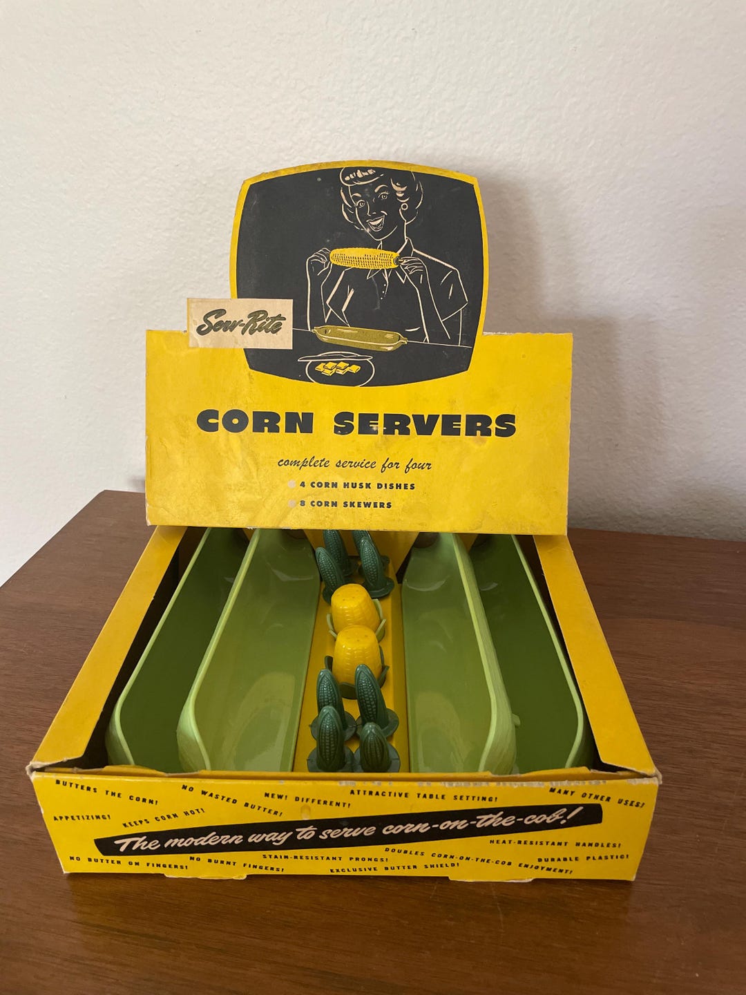 Vintage Corn Serving Set, 1960's Serv-rite Plastic Corn on the Cob Set ...