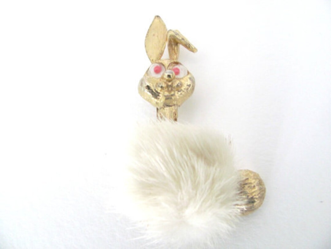 Vintage Rabbit Brooch, 1960's Fur Rabbit Brooch, Gold Bunny Brooch, Pin ...