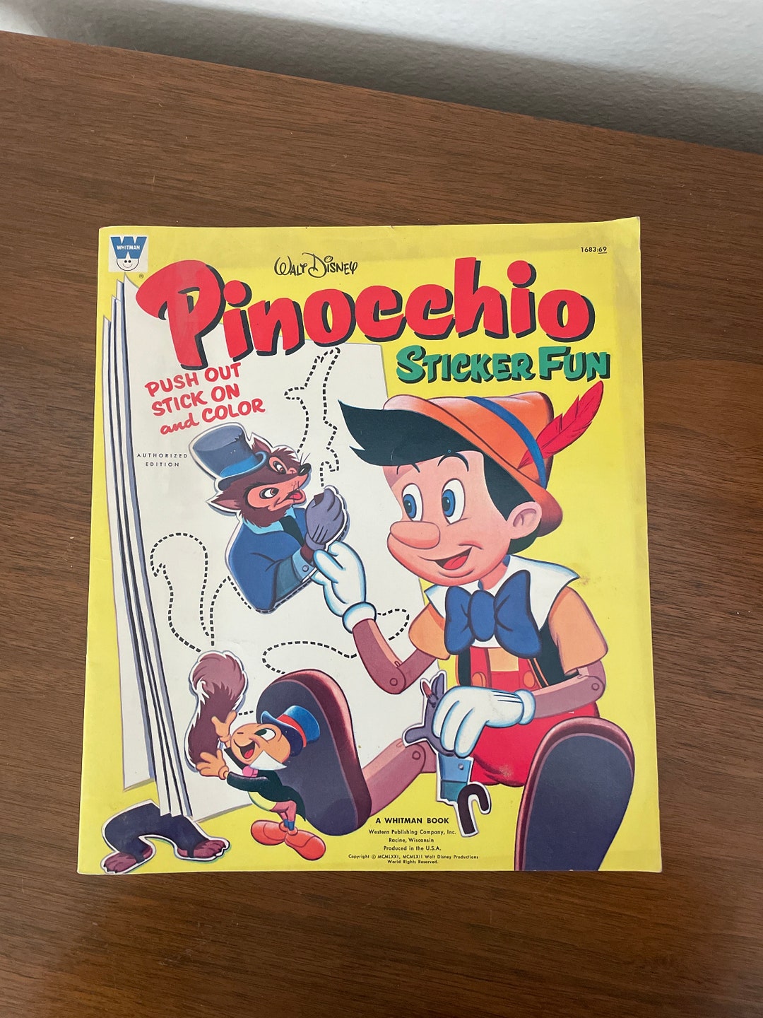 Vintage Kids Sticker Book, 1970's Whitman Walt Disney's Pinocchio ...