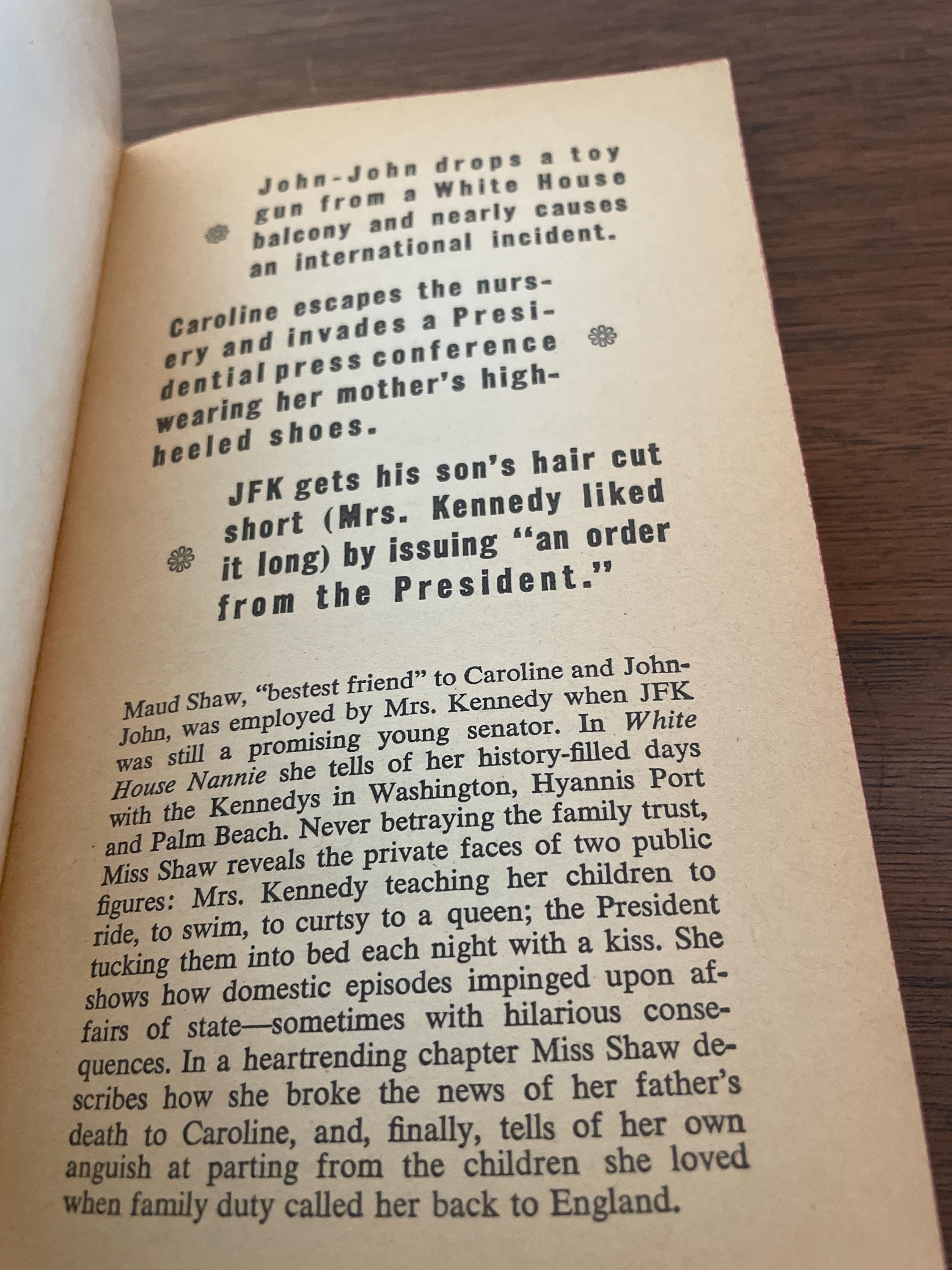 Vintage Kennedy Book, 1960's White House Nannie, My Years With Caroline ...