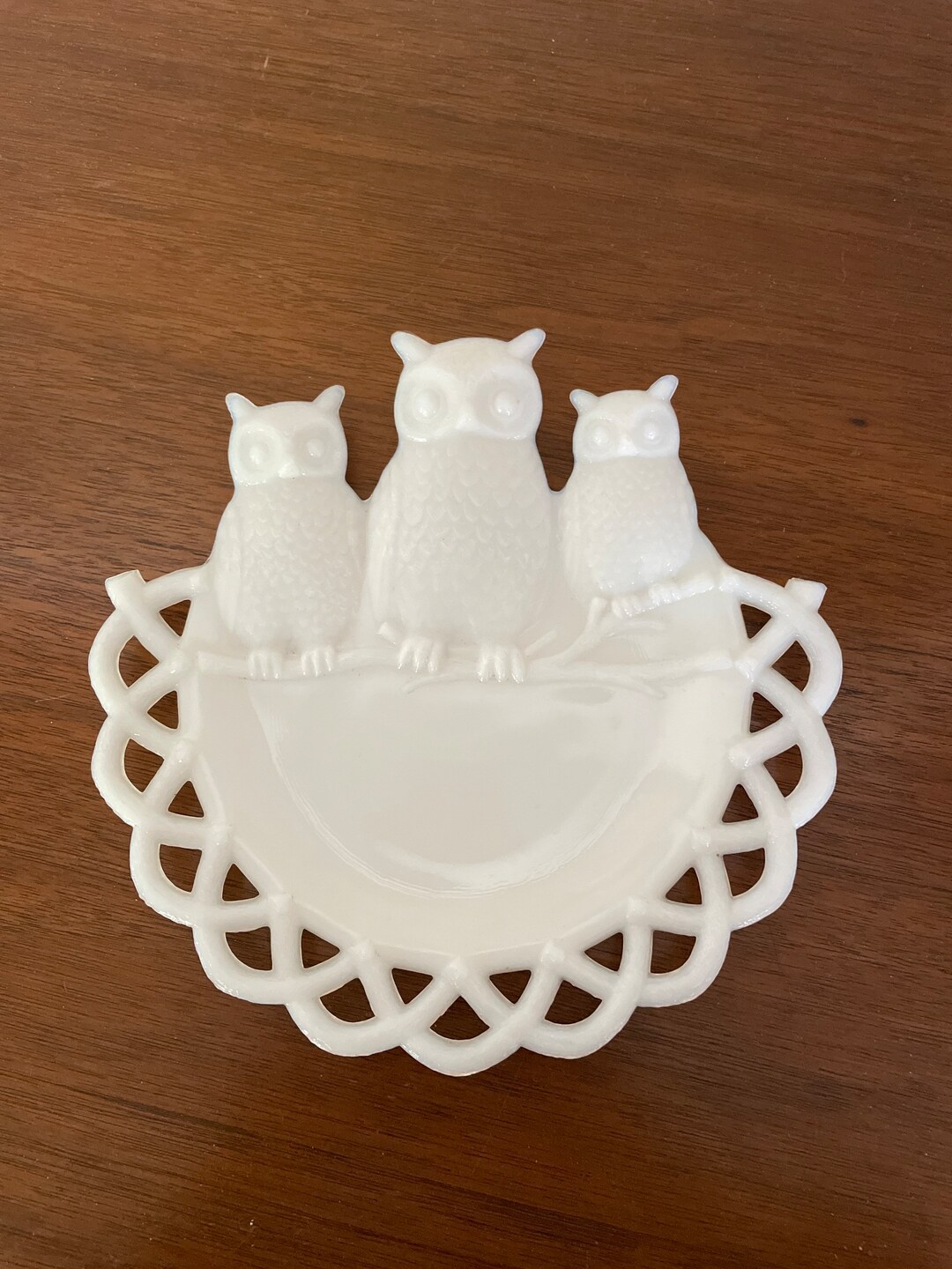 Vintage Milk Glass Owl Plate, 1960's Westmoreland White Owl Dish, Plate ...