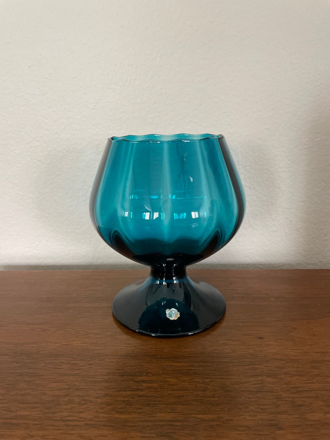 Vintage Blue Art Glass Bowl, 1970's Glass Brandy Snifter Vase, Made in ...