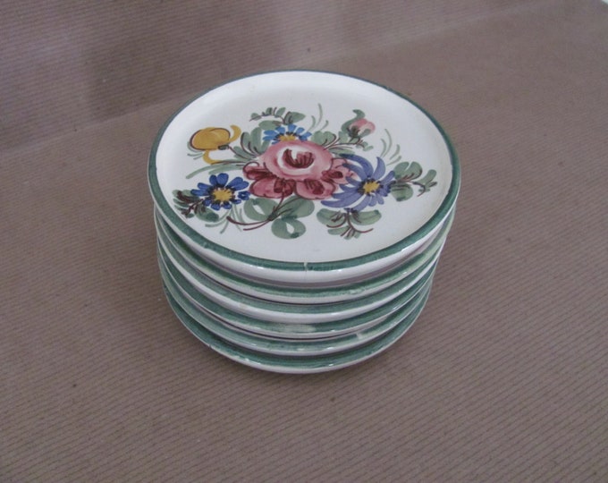 Vintage Coaster Set, 1960's Ulmer Keramik Ceramic Flower Coasters, Made ...