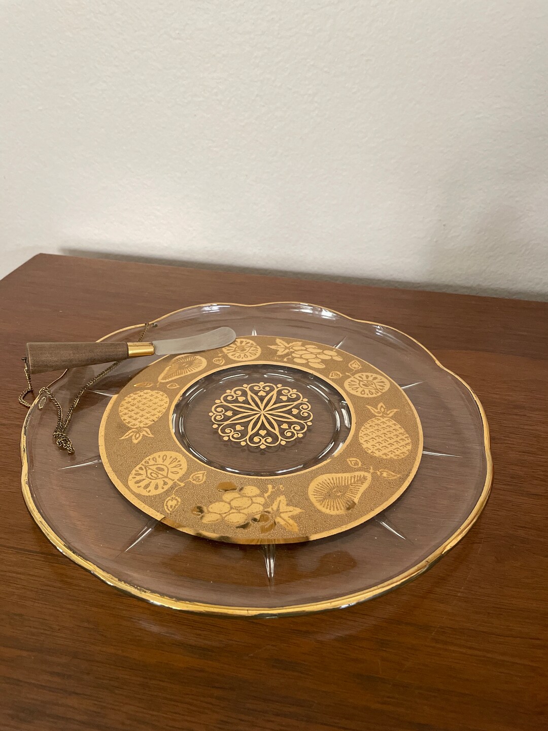 Vintage Glass Cheese Plate, 1960's Culver Cheese Plate With Spreader ...