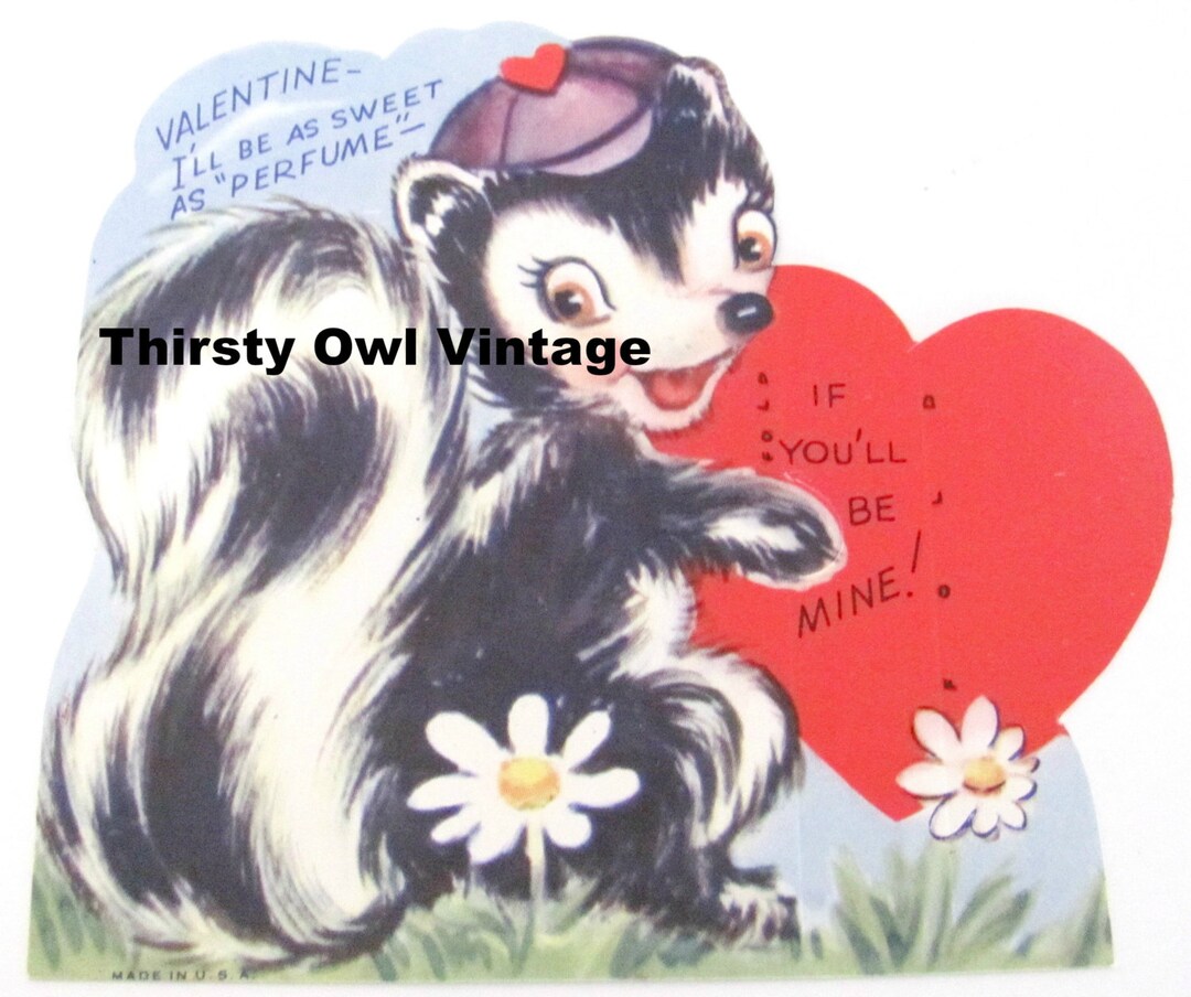 Digital Download, Vintage Skunk Valentine Image, 1960s Valentine's Card ...
