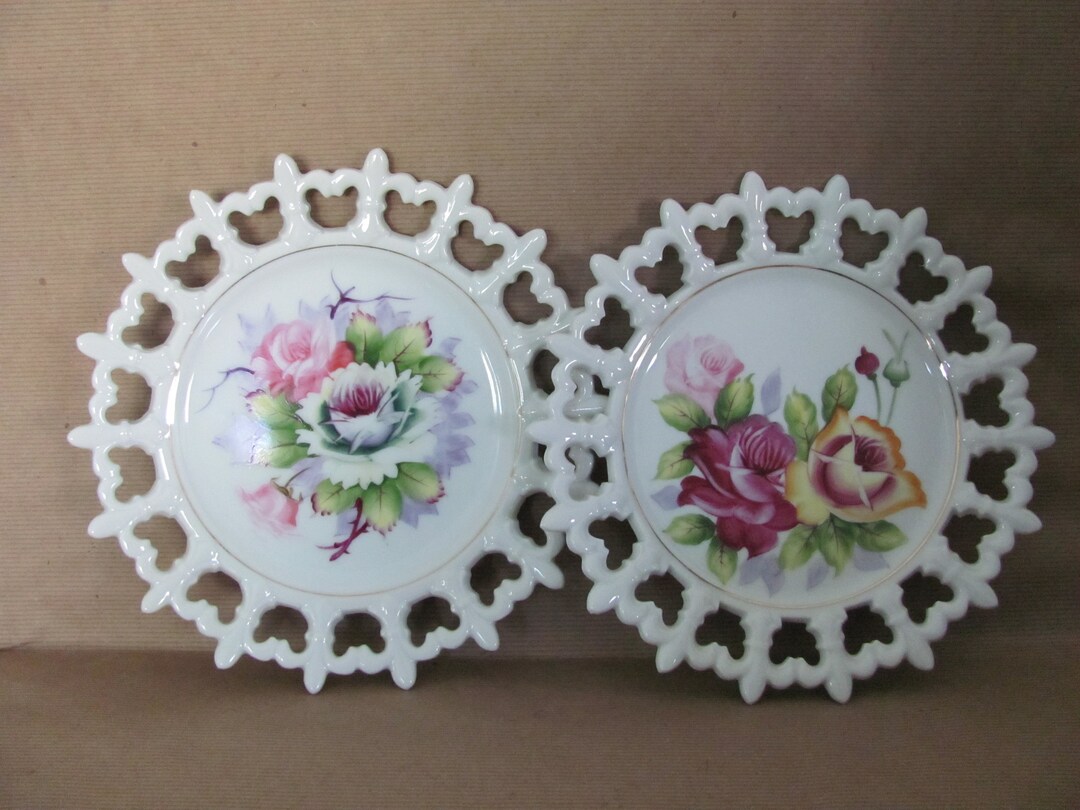 Vintage Flower Plates, 1960's Lefton Decorative Flower Plates, Hanging ...