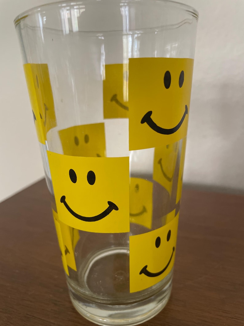 Vintage Smiley Face Glass, 1980's Yellow Happy Face Water Glass, Mid ...