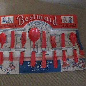 Vintage Toy Silverware, 1950's Bestmaid Plastic Table Ware, Red Plastic ...