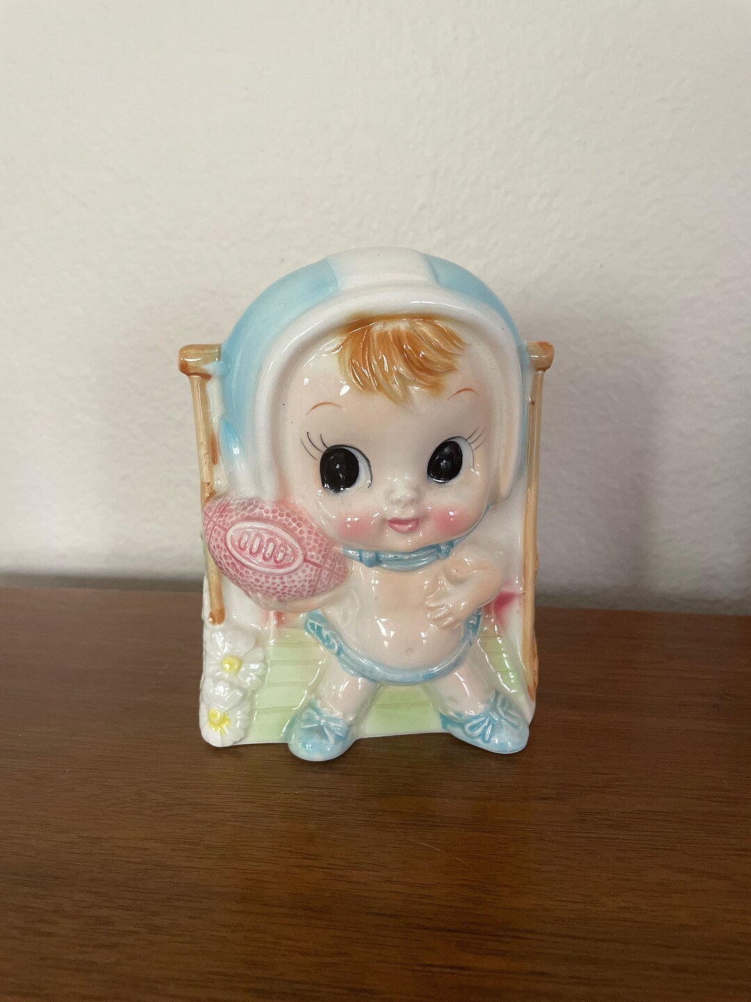 Vintage Baby Planter, 1950's Rubens Ceramic Baby Football Player ...