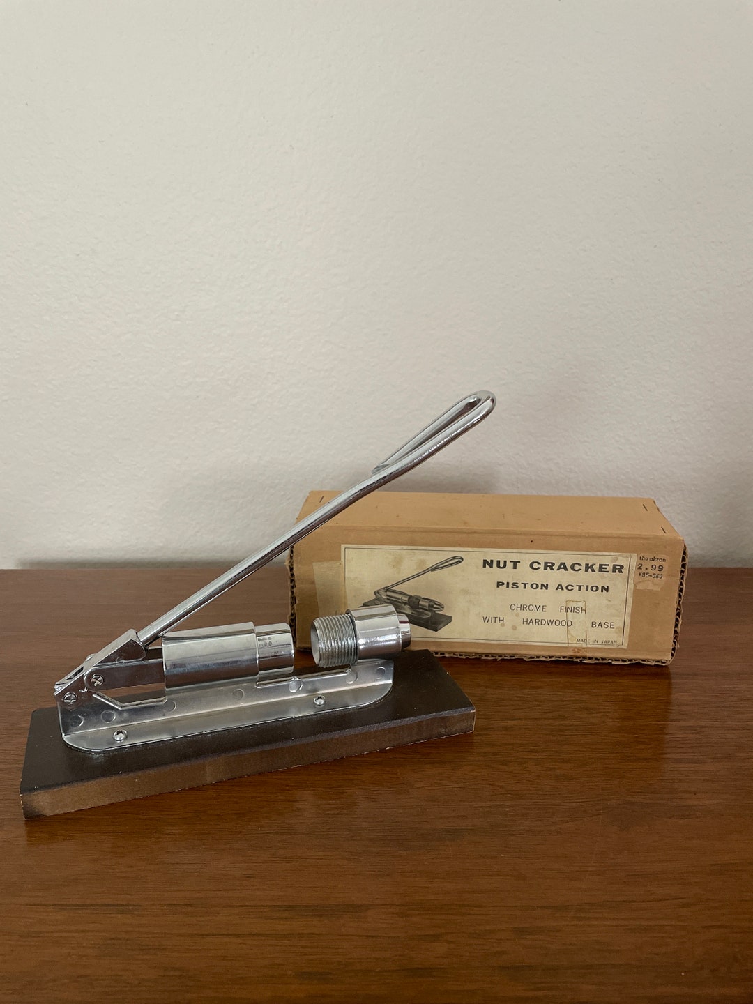 Vintage Nut Cracker, 1960's Chrome and Wood Nut Cracker, Piston Action ...
