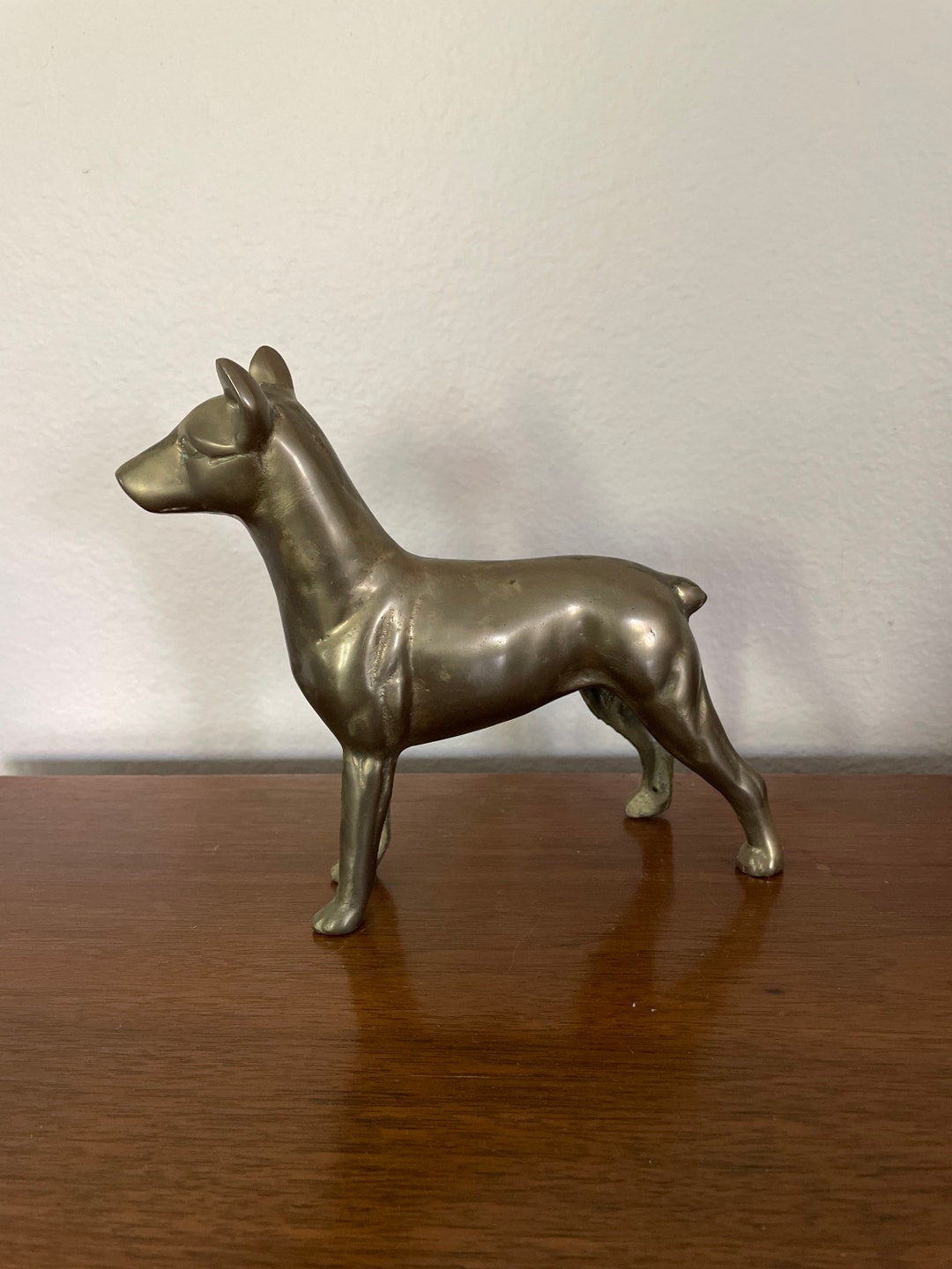 Vintage Brass Dog, 1970's Brass Doberman Figurine, Standing Dog ...