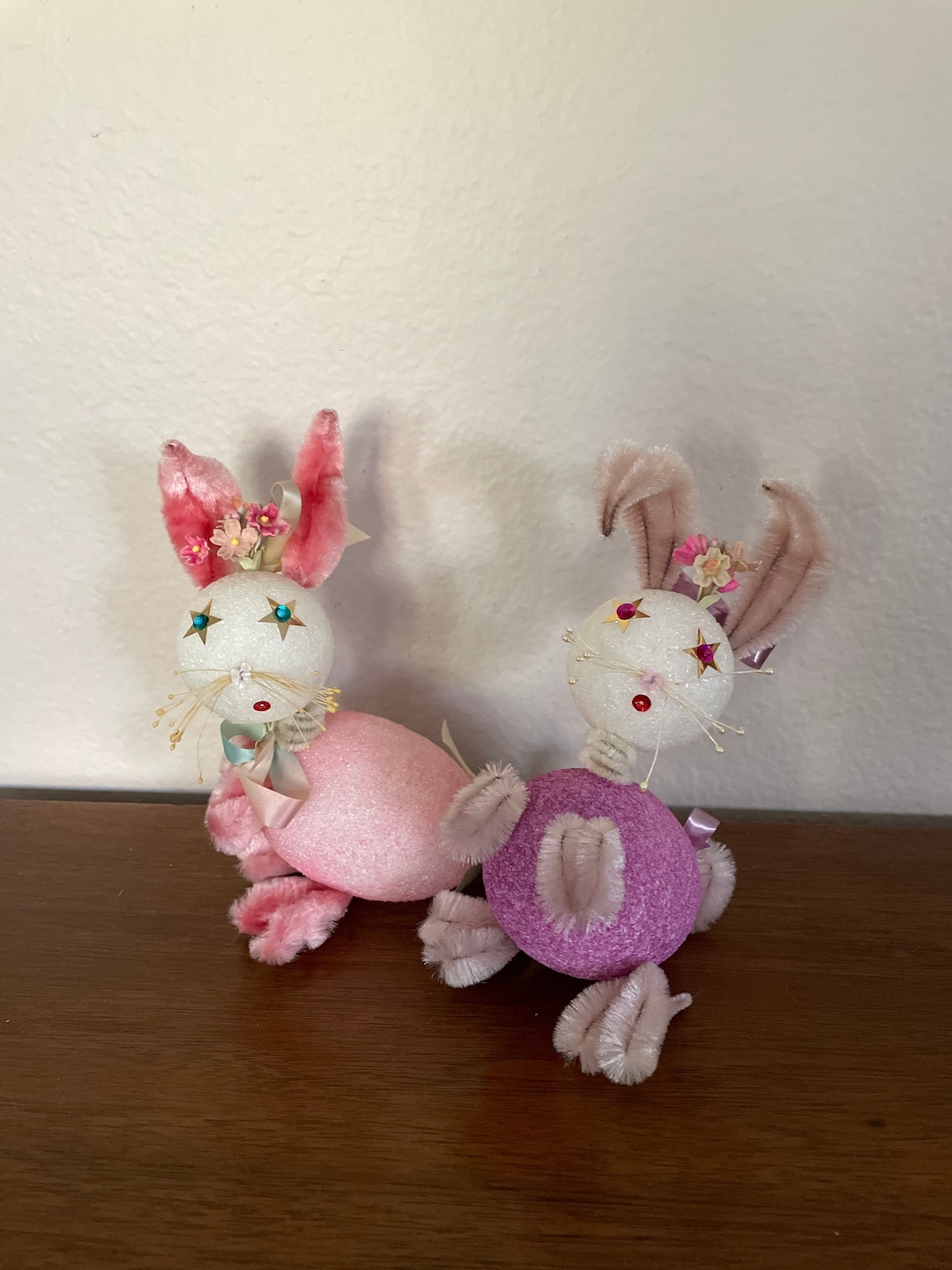 Vintage Handmade Rabbit, Bunny Figurines, 1960's Styrofoam Bunny ...