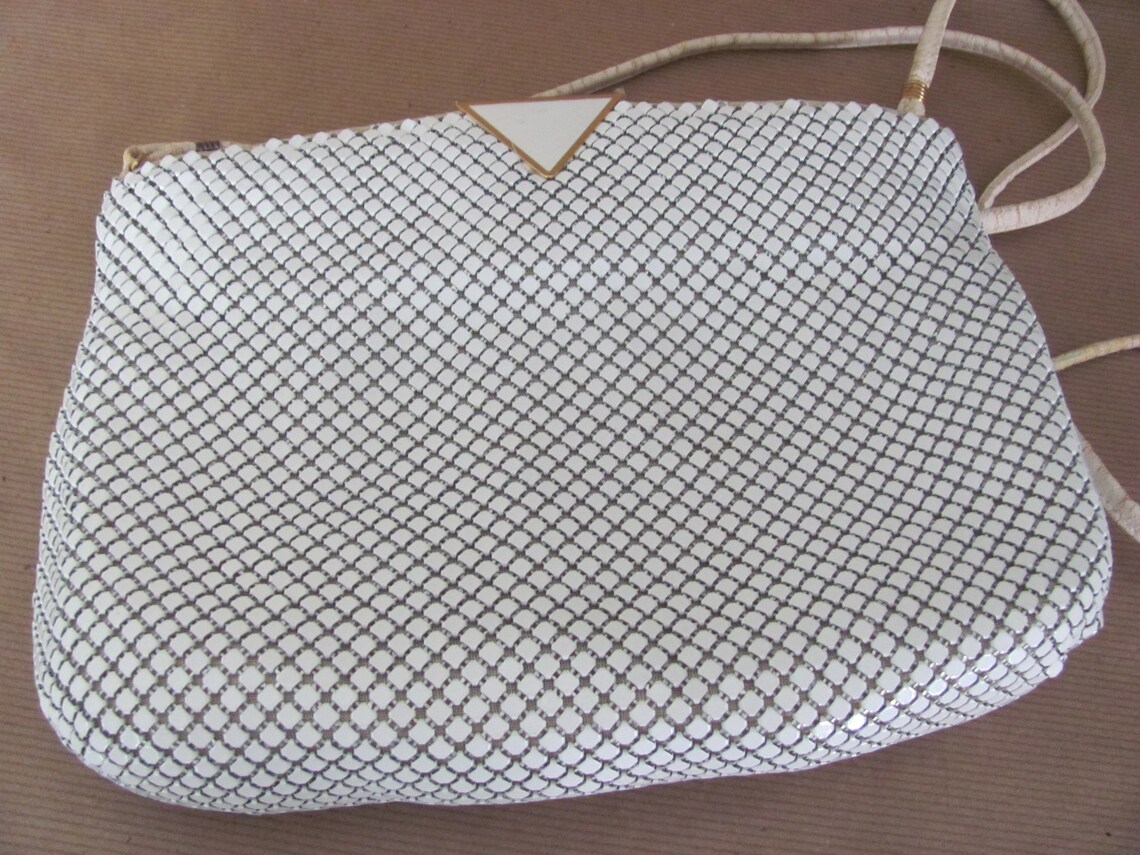 Vintage Metal Mesh Purse, 1980's White Metal Mesh Shoulder Bag, Clutch ...