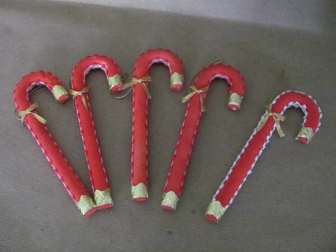Vintage Candy Cane Ornaments, 1960's Red Flocked Candy Cane Ornaments ...