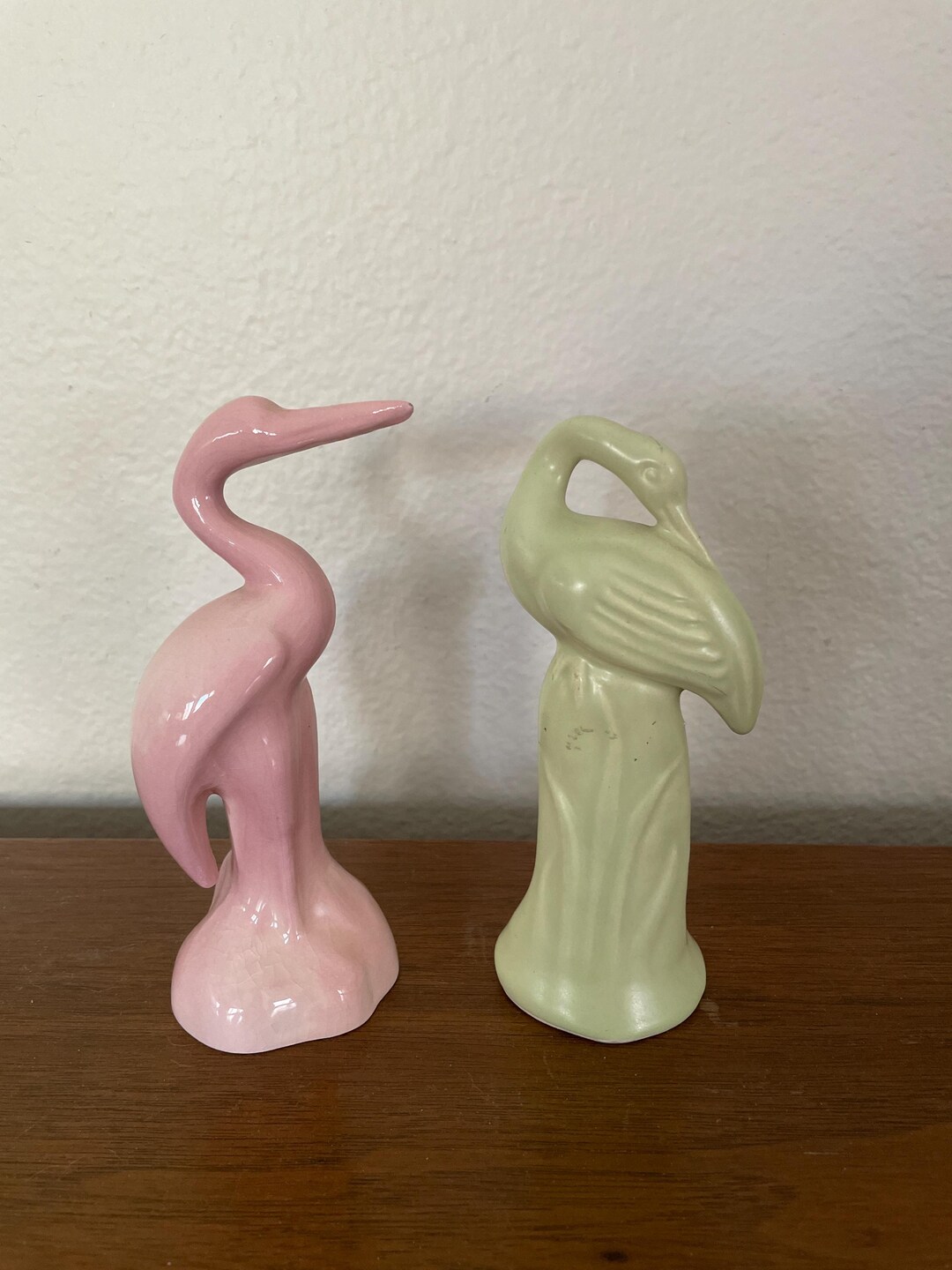Vintage Bird Figurines, 1960's Ceramic Bird Figurines, Pink and Green ...