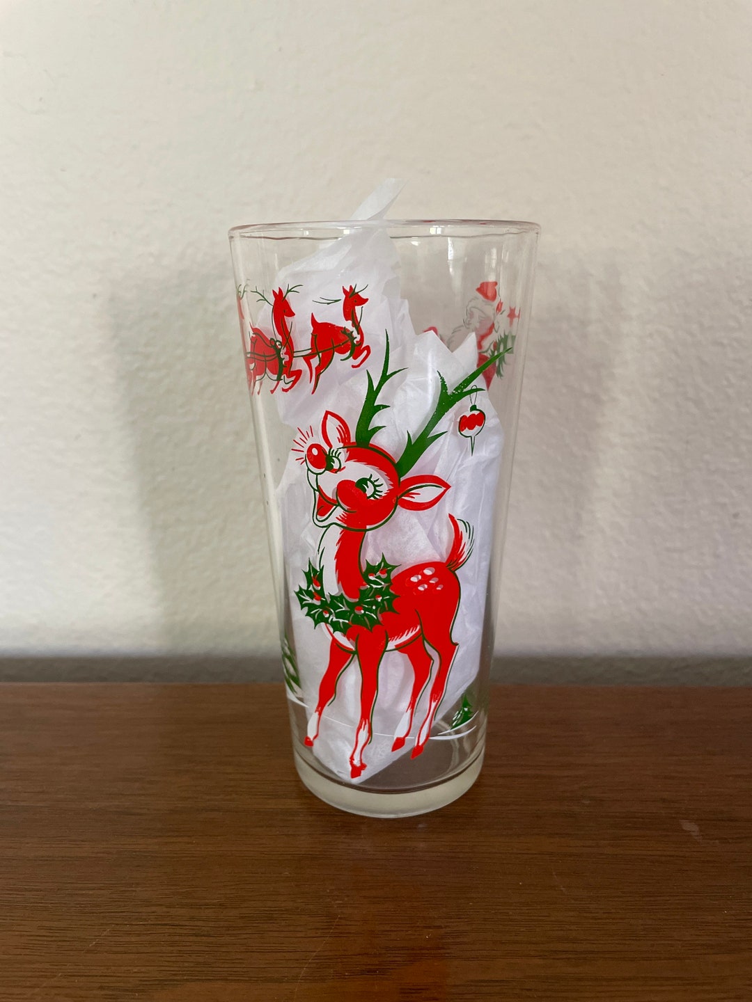 Vintage Rare Rudolph Christmas Glass, 1970's in N Out Burger Rudolph ...