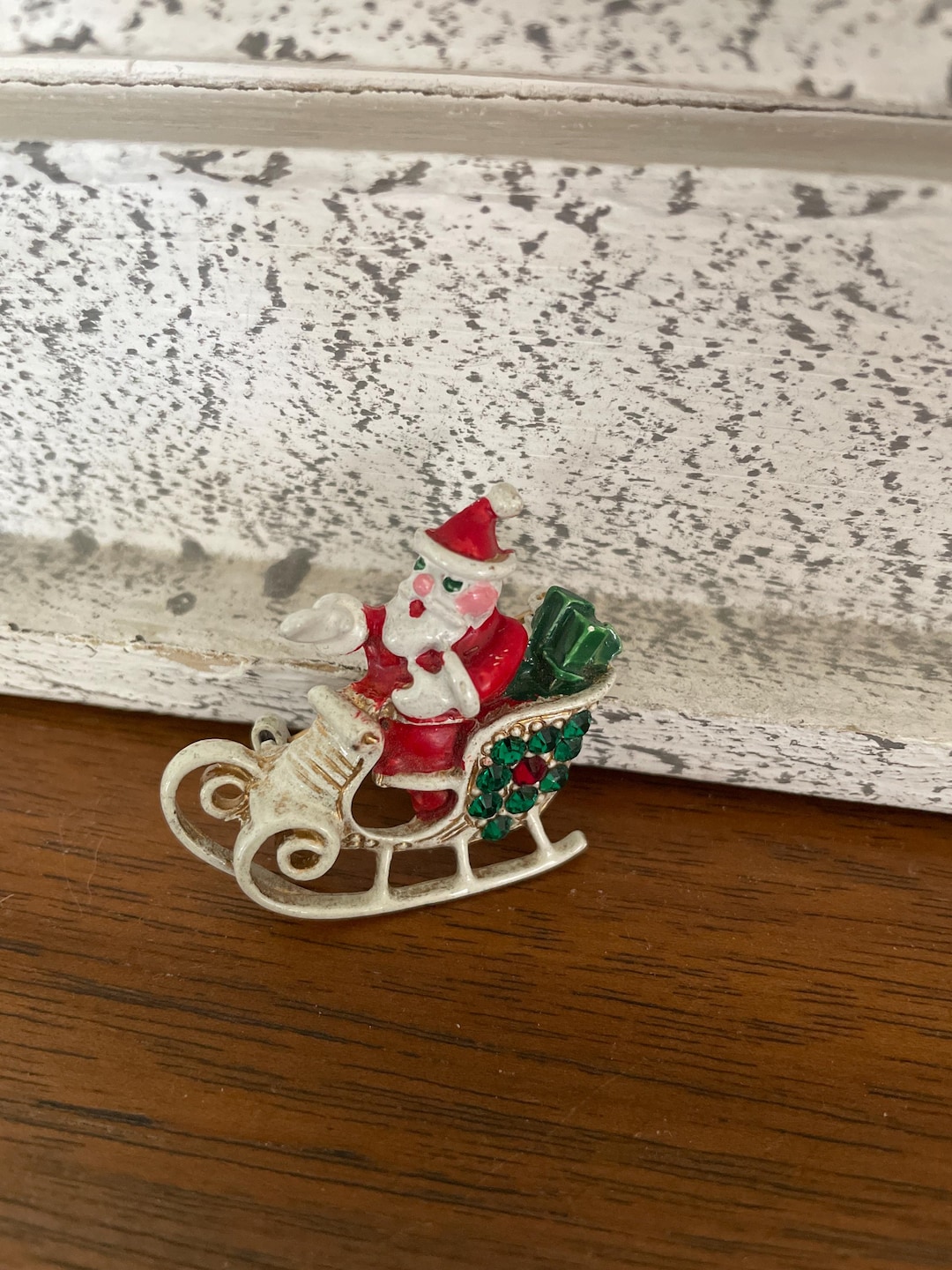 Vintage Christmas Brooch, Pin, 1960's Dodds Santa in Sleigh, Enamel ...