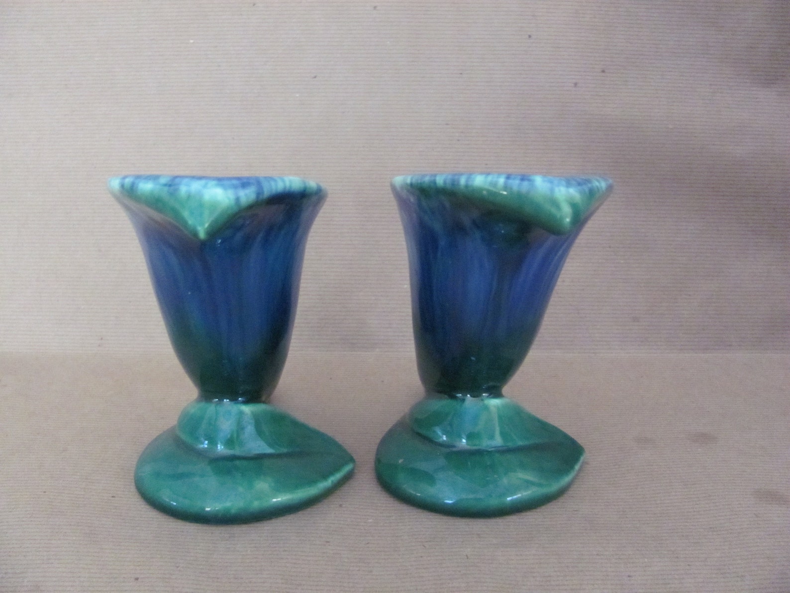 Vintage Ceramic Tulip Shape Candle Holders, 1960's USA Pottery Blue and ...