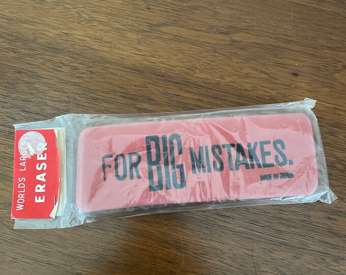 Vintage Giant Eraser, 1970's Big Rubber Eraser, for Big Mistakes, NOS ...