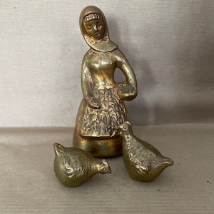 Vintage Woman and Chickens Figurines, 1970's Howard Pierce Pottery Gold ...