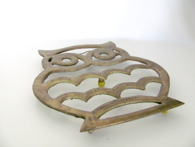 Vintage Owl Trivet, 1970's Brass Owl Trivet, Hot Pad, Vintage Kitchen ...