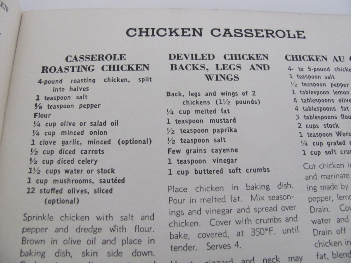Vintage Poultry Recipe Booklet 1940s Culinary Arts Institute - Etsy