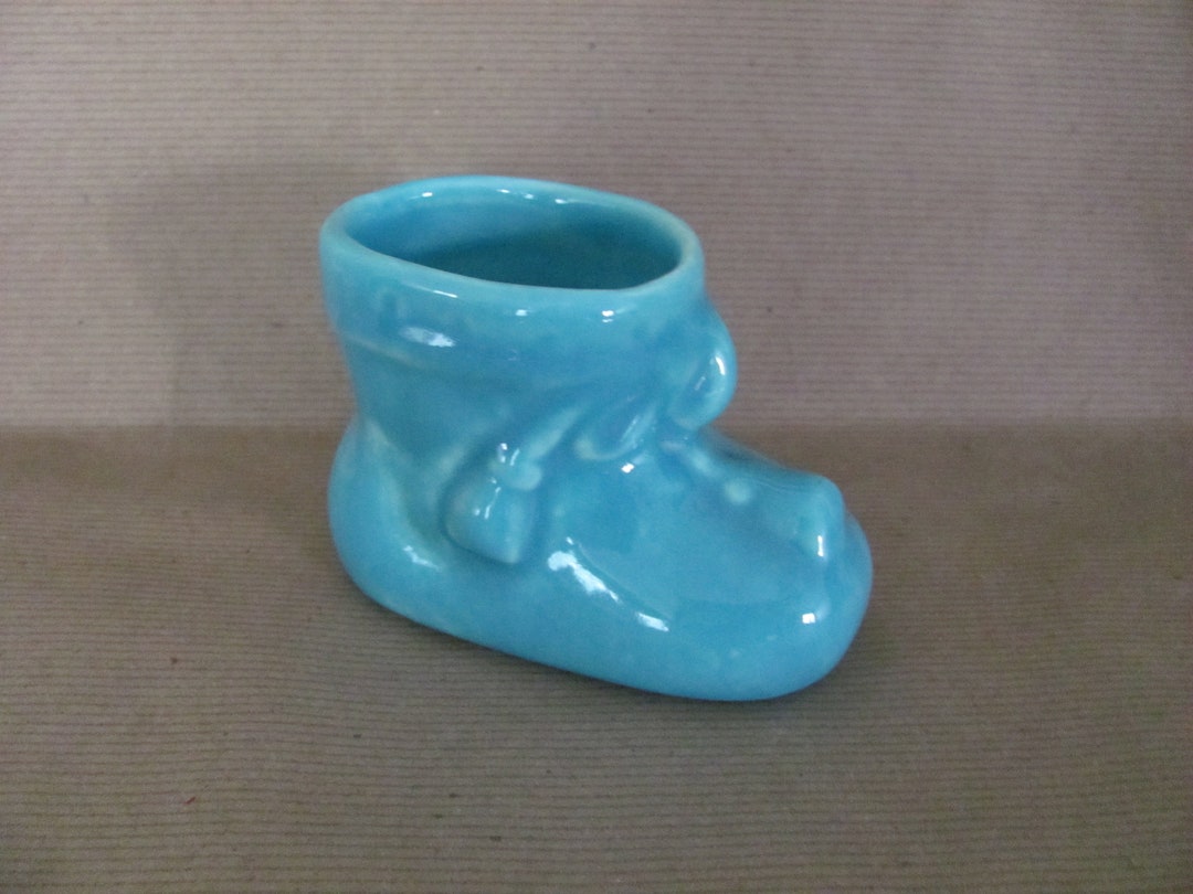 Vintage Baby Boot Planter, 1950's Ceramic Blue Bootie Planter, Boy ...