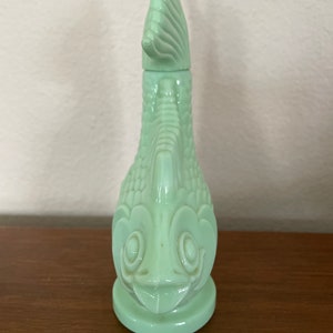 Vintage Avon Fish Bottle, 1970s Avon Green Milk Glass Bottle ...