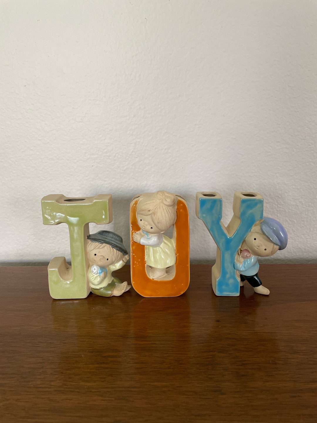Vintage JOY Wall Pockets, Vases, 1970's UCTCI Stoneware JOY Letter Wall Pockets, Plaques, Made ...