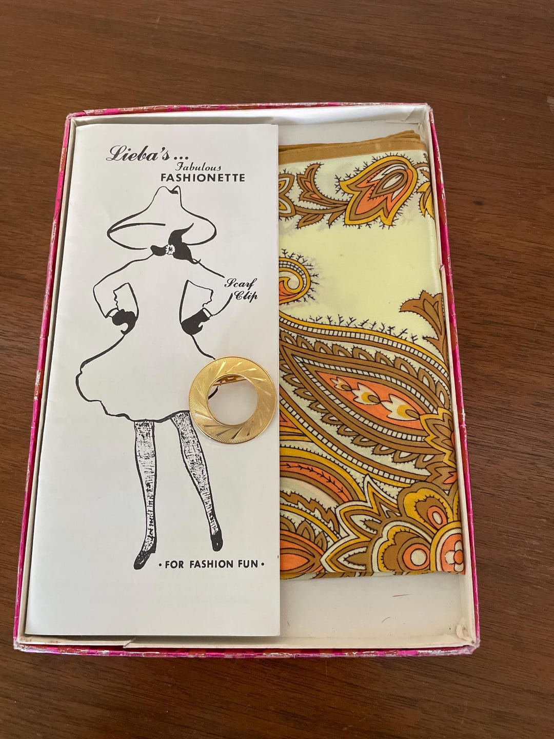 Vintage Mod Scarf and Clip Set, 1960's Lieba's Fashionette Paisley ...