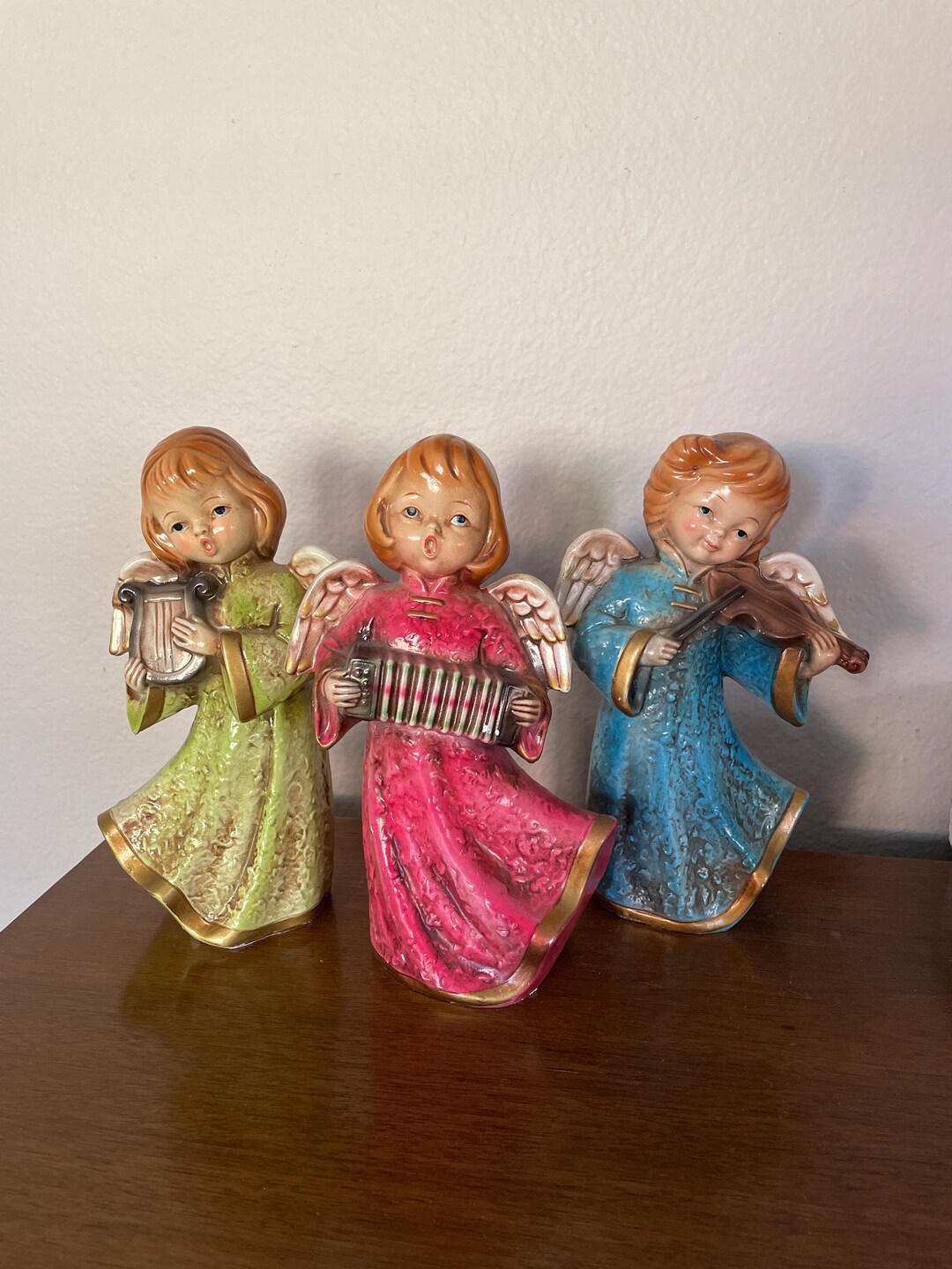 Vintage Christmas Angels, 1960's Paper Mache Angel Figurines, Musical ...