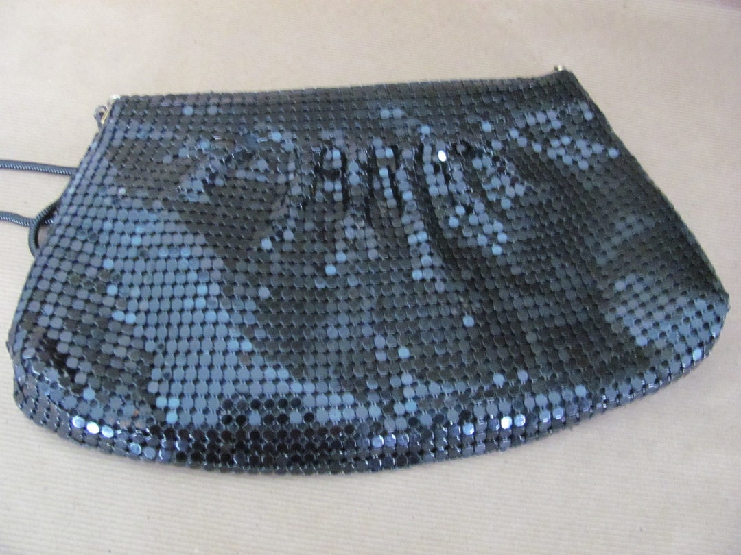 Vintage Metal Mesh Purse, 1980's Black Metal Mesh Shoulder Bag, Clutch ...