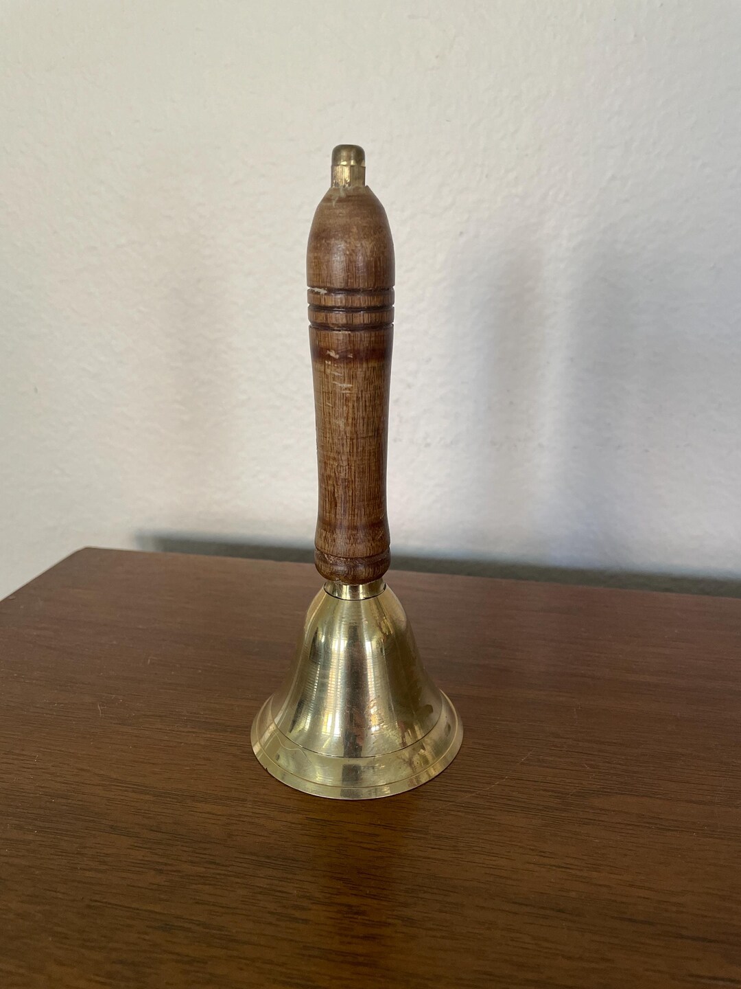 Vintage Brass Bell, 1970's Brass and Wood Dinner Bell, 1970's, Mid ...