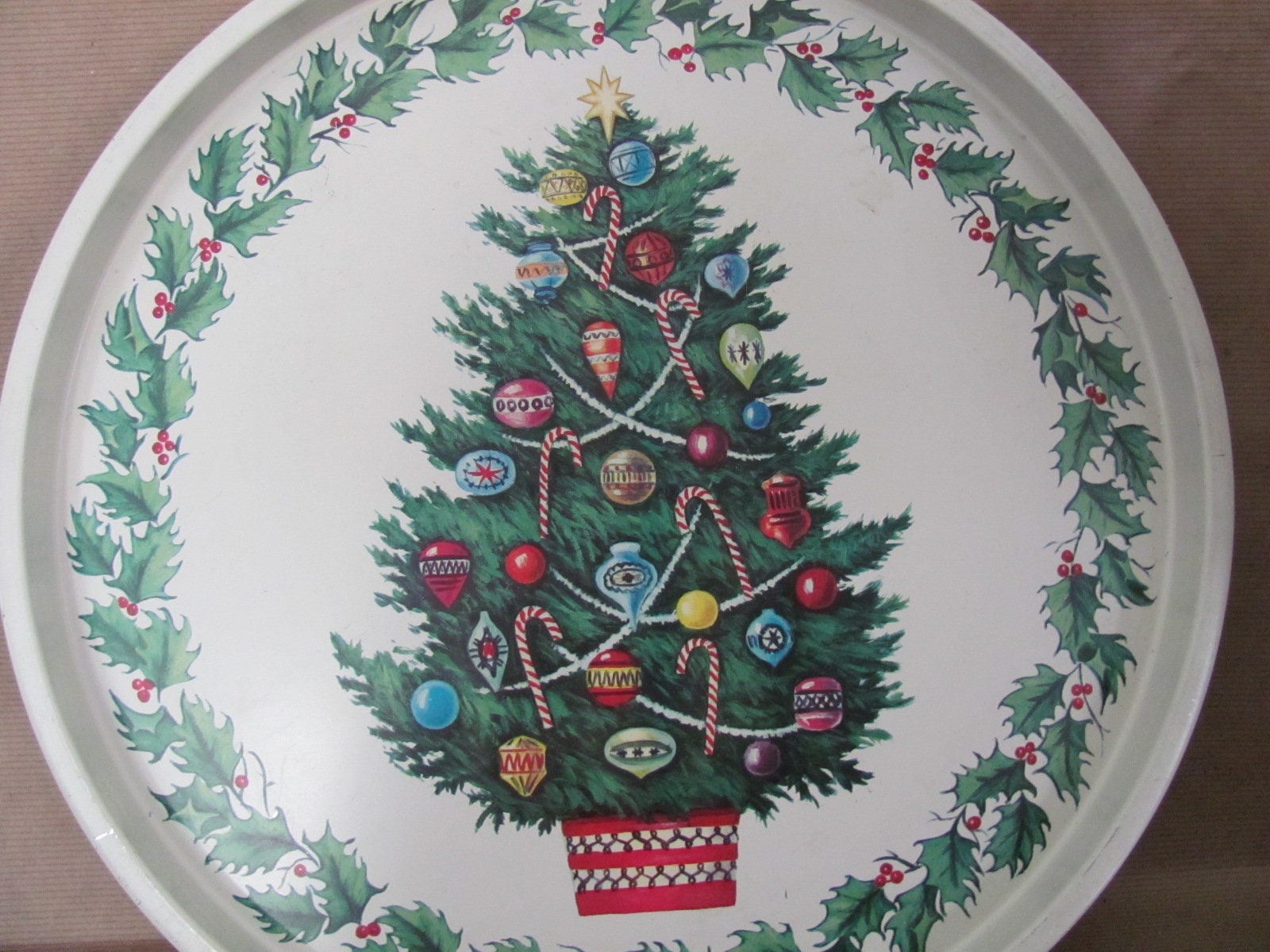 Vintage Christmas Tray 1960's Metal Christmas Tree Tray - Etsy