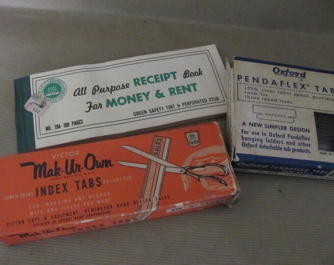Vintage Office Supplies, 1970's File Folder Tabs, Money Receipt Booklet ...