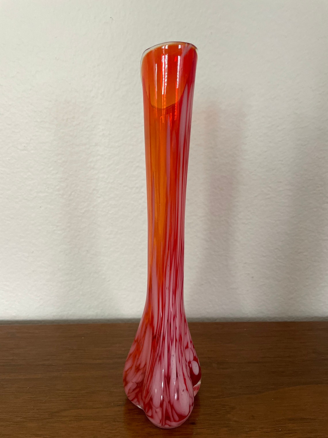 Vintage Red Glass Vase 1960's Red-orange With White - Etsy