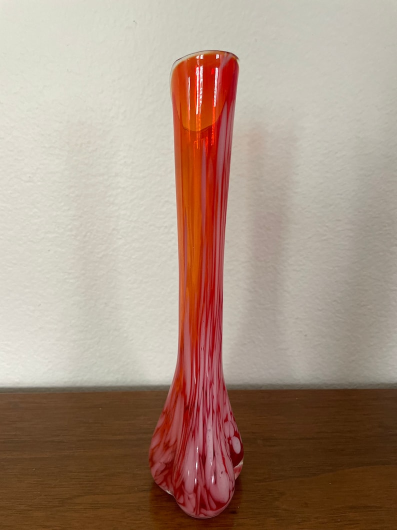 Vintage Red Glass Vase 1960's Red-orange With White - Etsy