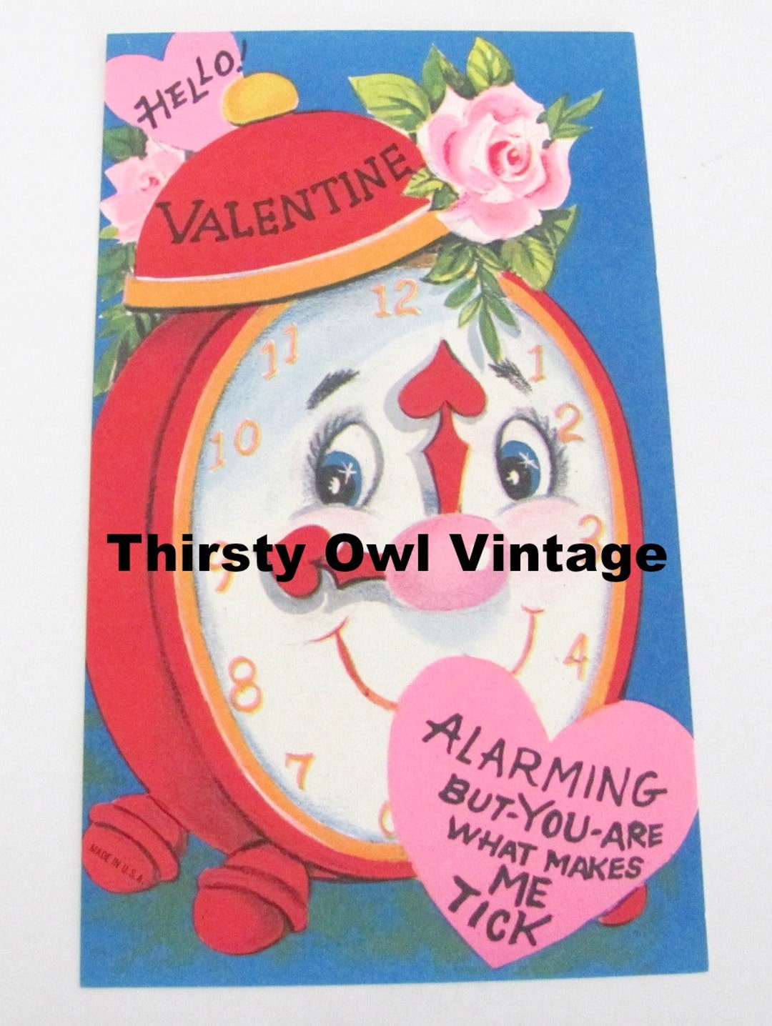 Digital Download, Vintage Alarm Clock Valentine, 1960's Valentines Card ...