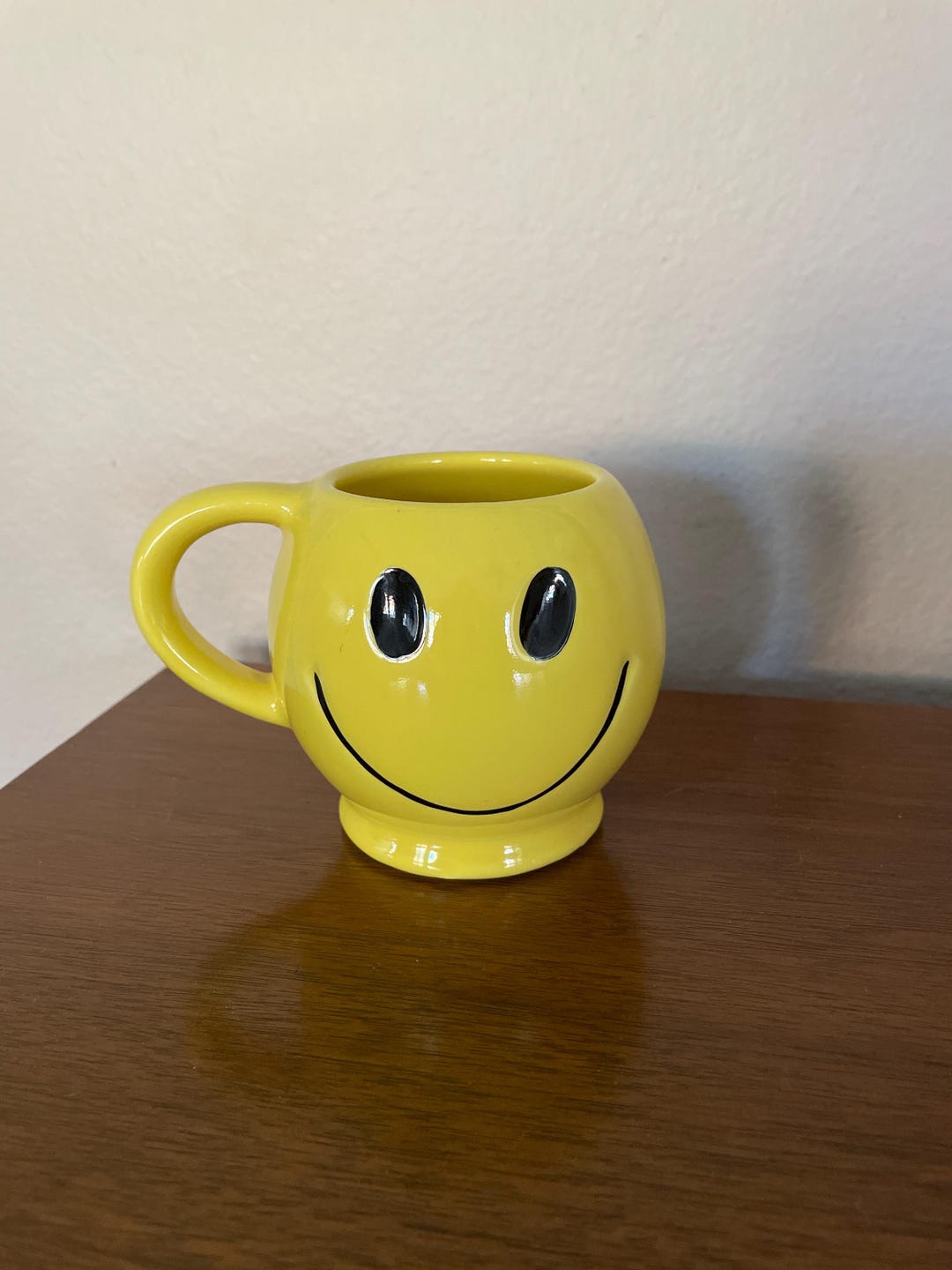 Vintage Ceramic Smiley Face Mug, Yellow Happy Face Mug, Mod Decor, Mid ...