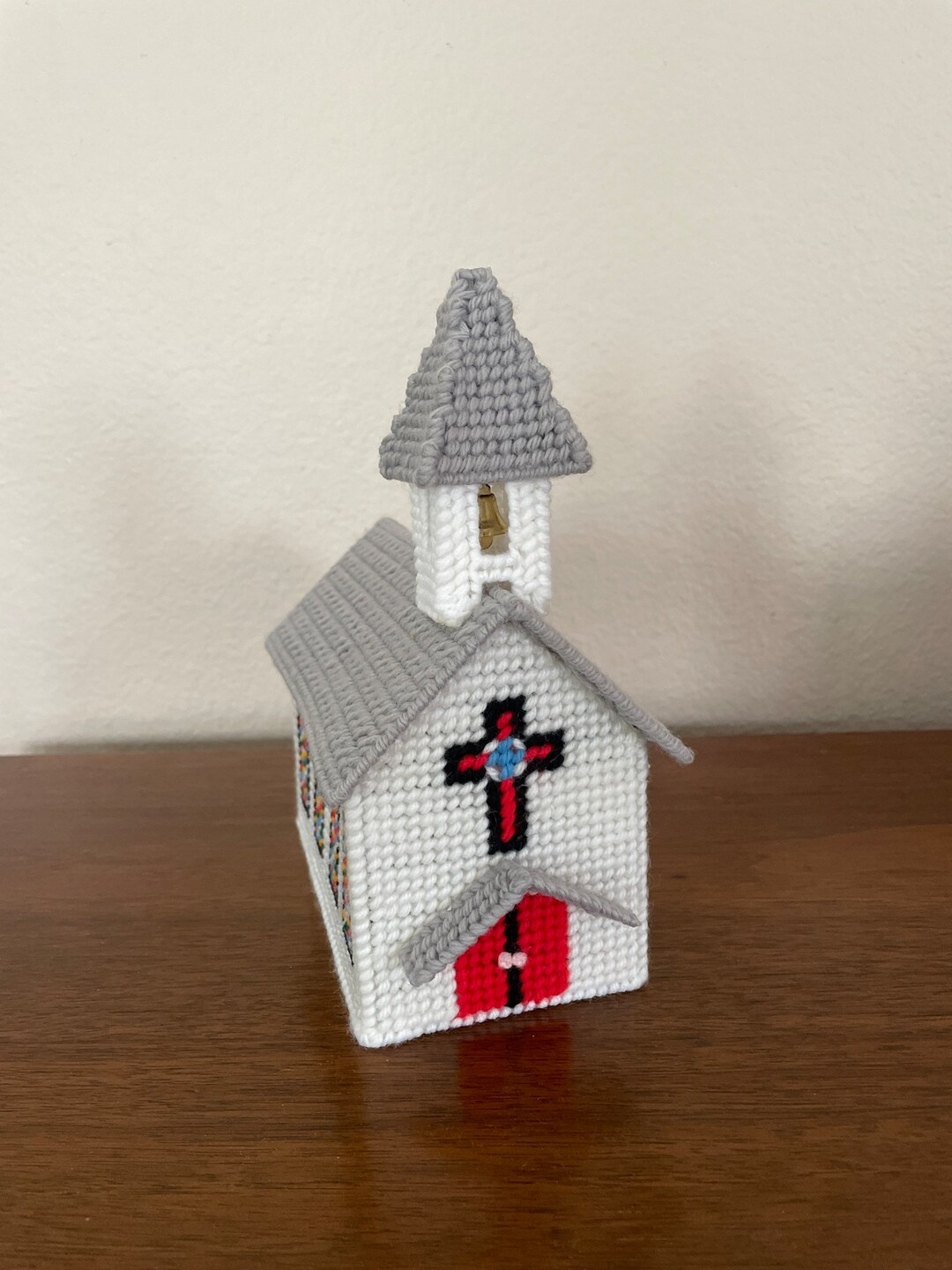 Vintage Musical Church, 1970's Plastic Canvas Church Music Box, Jesus ...
