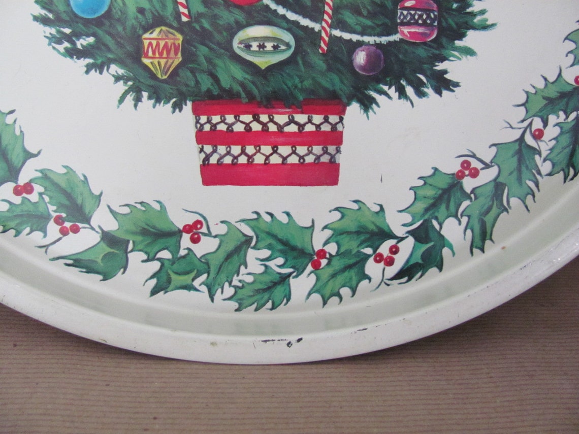 Vintage Christmas Tray 1960's Metal Christmas Tree Tray | Etsy