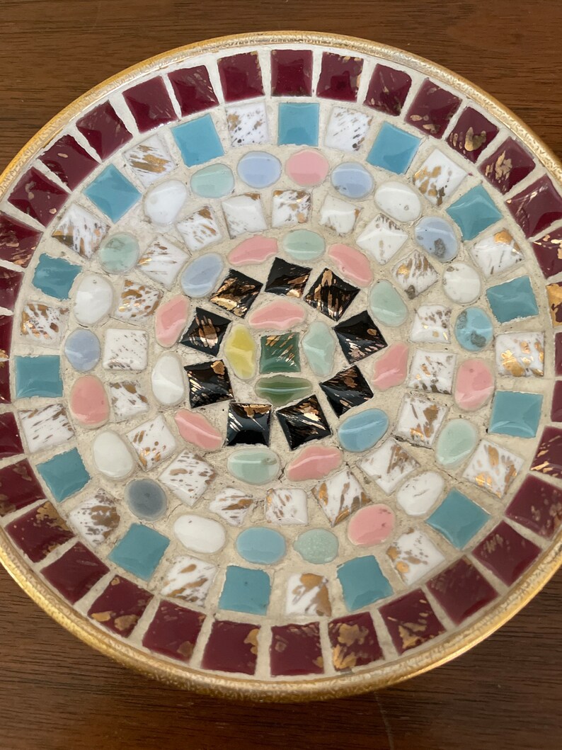Mid Century Modern Small Mosaic Dish, 1960's Mosaic Tile Plate, Dish ...
