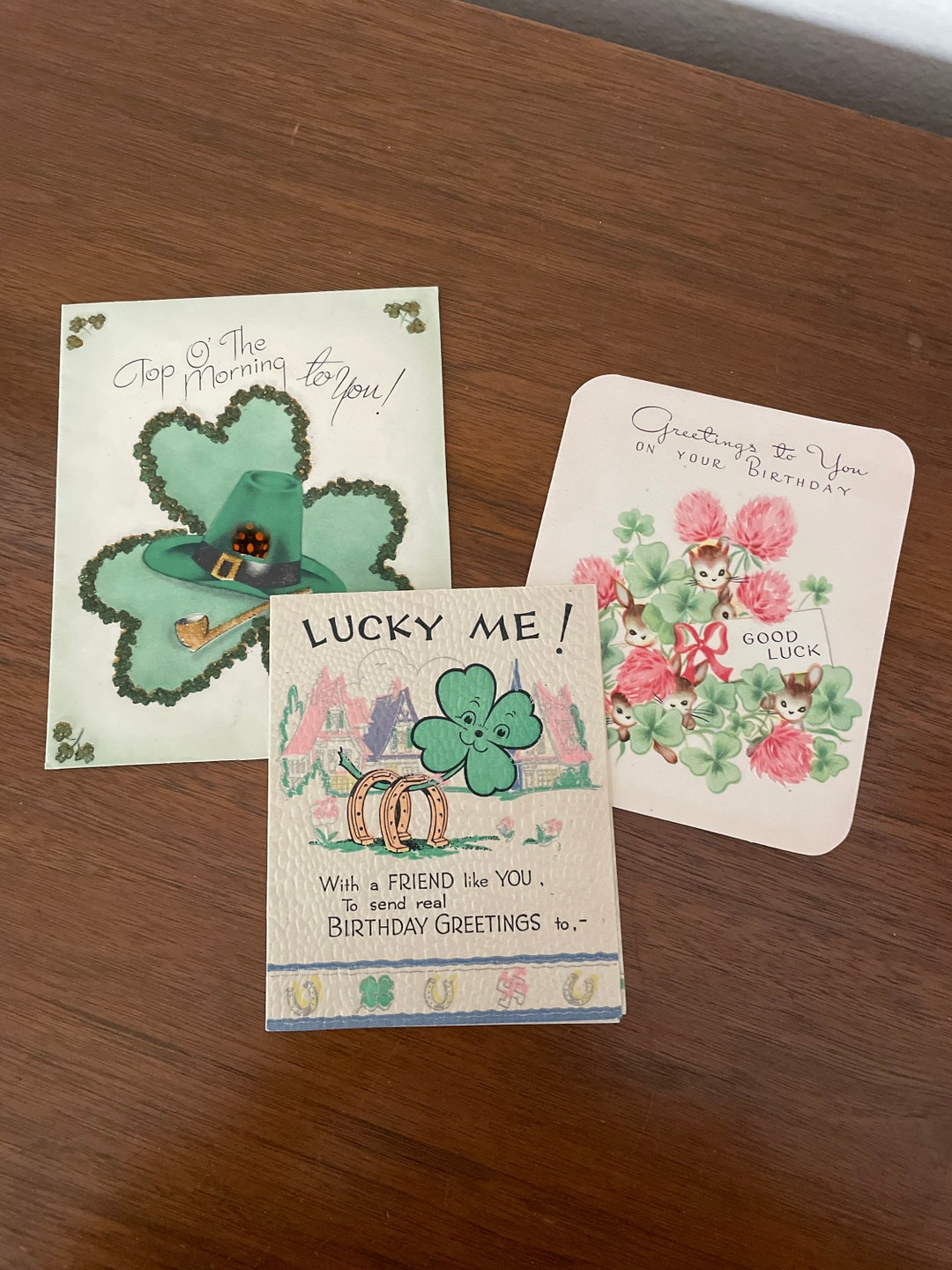 Vintage Used Shamrock Theme Cards, 1950's Shamrock Birthday, Hello ...