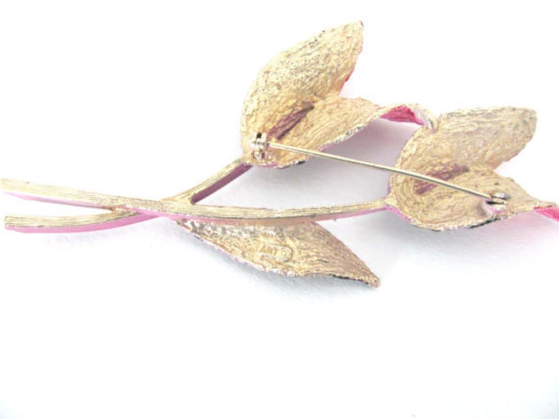Vintage Pink Brooch, 1960's ART Pink Tulip Brooch, Pin, Enamel Flower ...