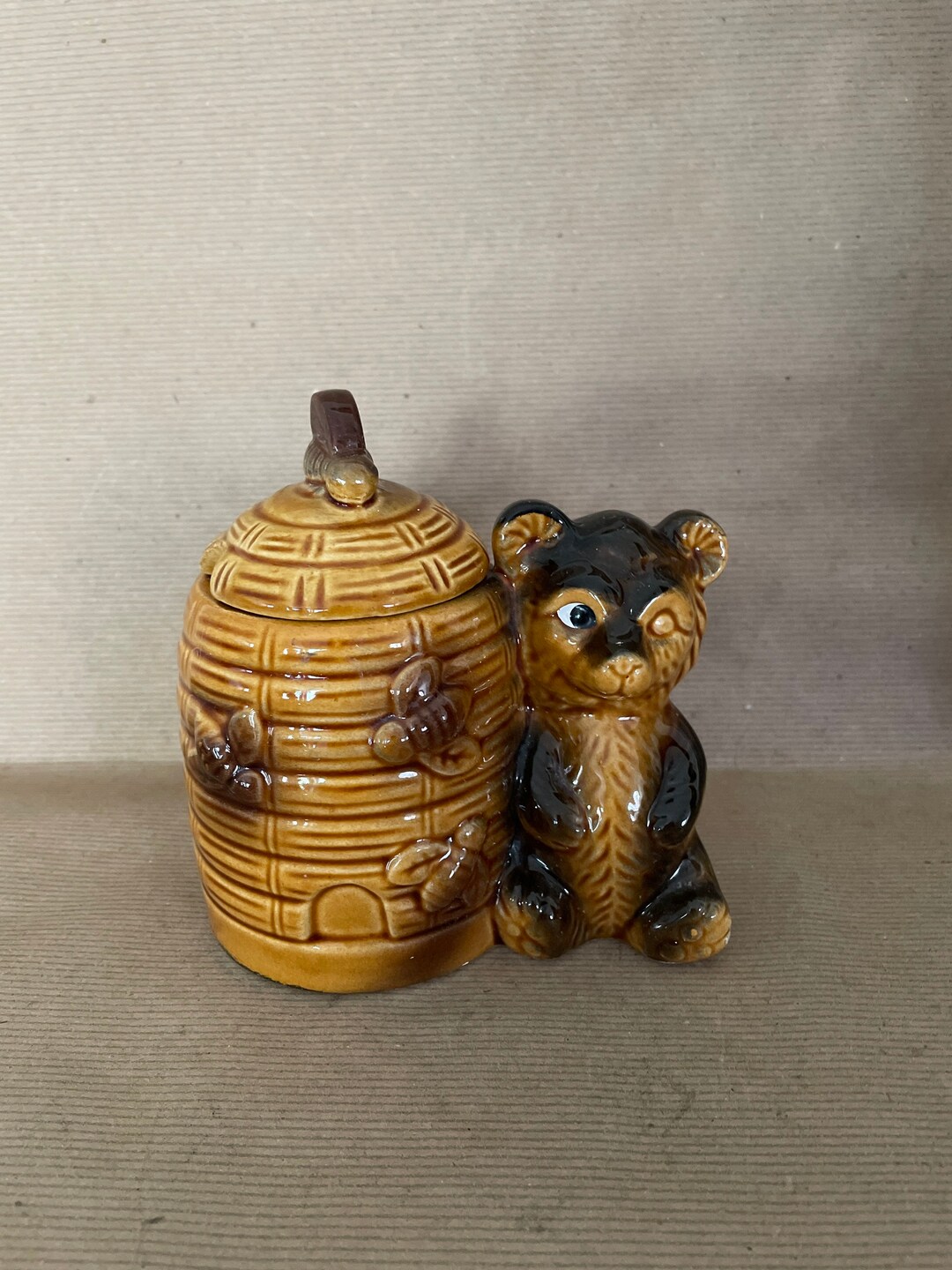 Vintage Honey Pot, 1970's Ceramic Honey Jar With Bear, Winking Bear ...