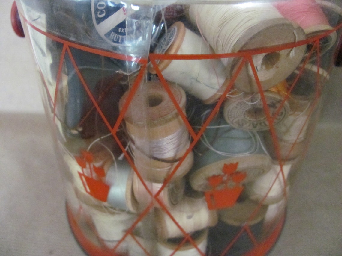Vintage Sewing Box Thread Lot 1950's Wood Spool Thread - Etsy