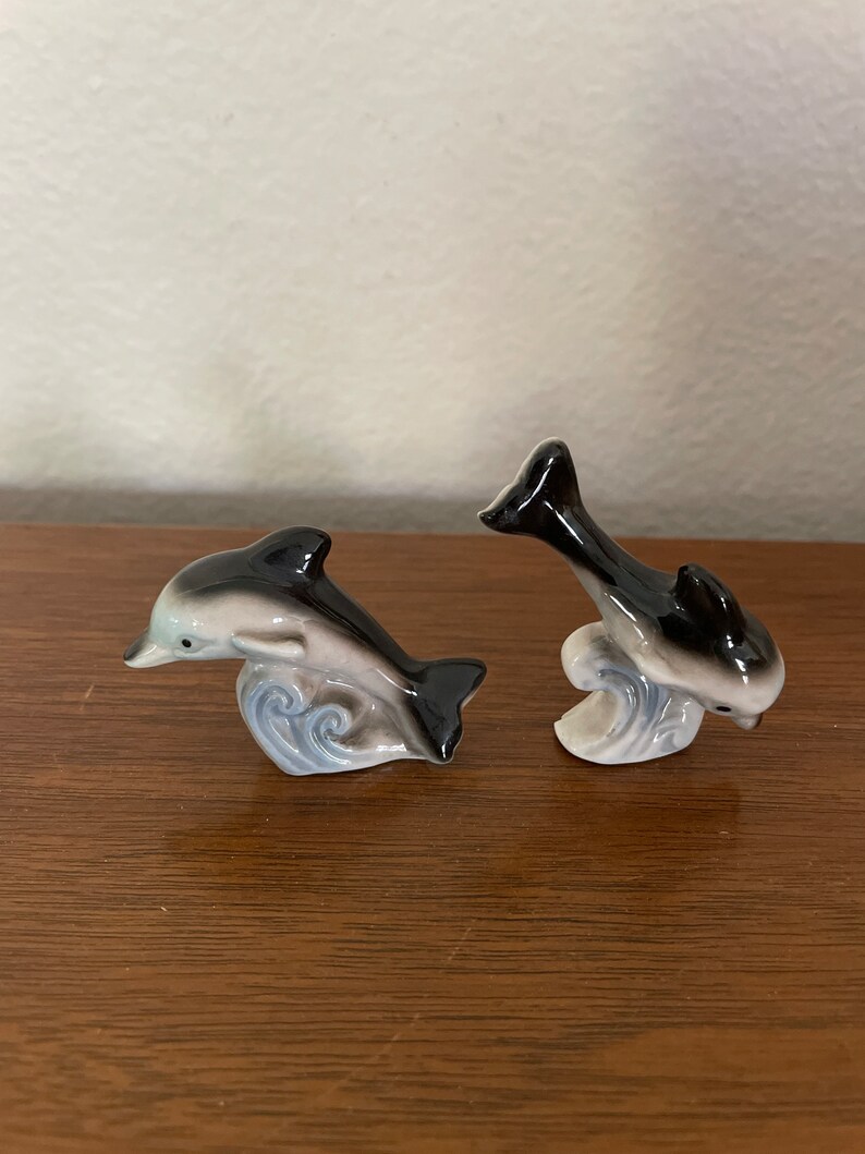 Vintage Mini Dolphin Figurines, 1960's Ceramic Dolphin Figurine Set ...
