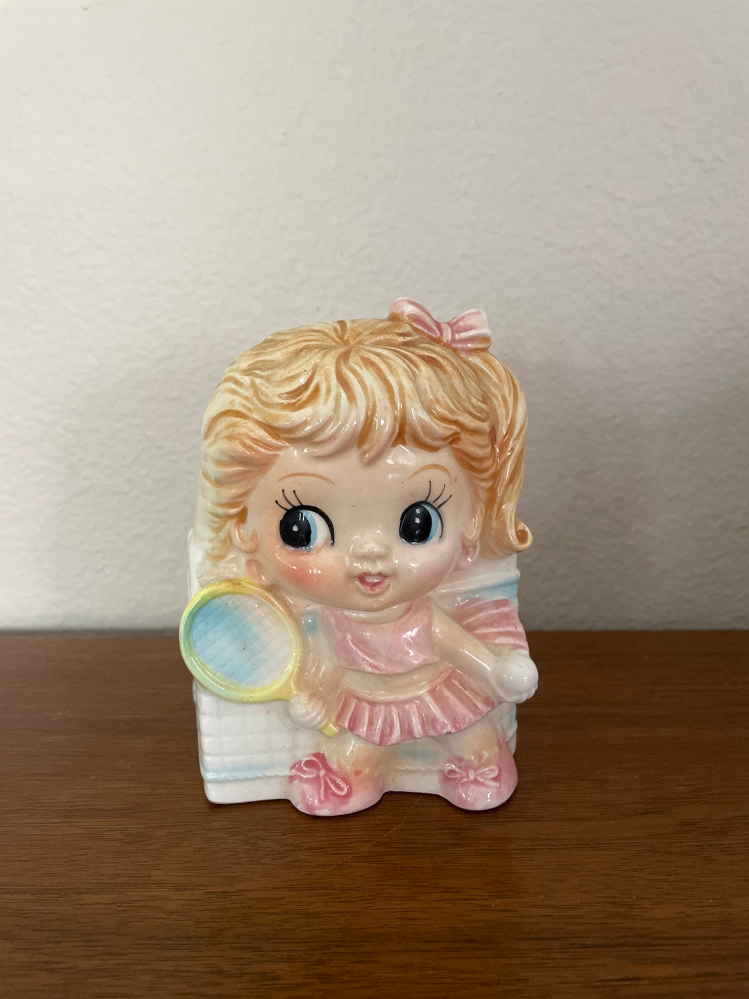 Vintage Little Girl Planter, 1950's Ardco Ceramic Girl Tennis Player ...