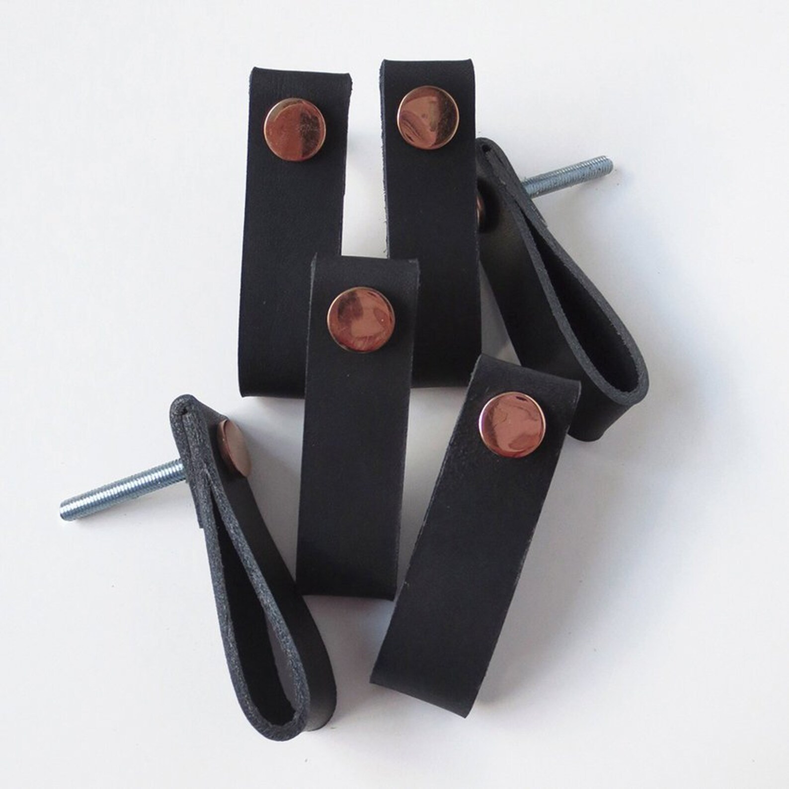 Set of 6 Black Leather Handles Black Leather Pulls Handmade - Etsy