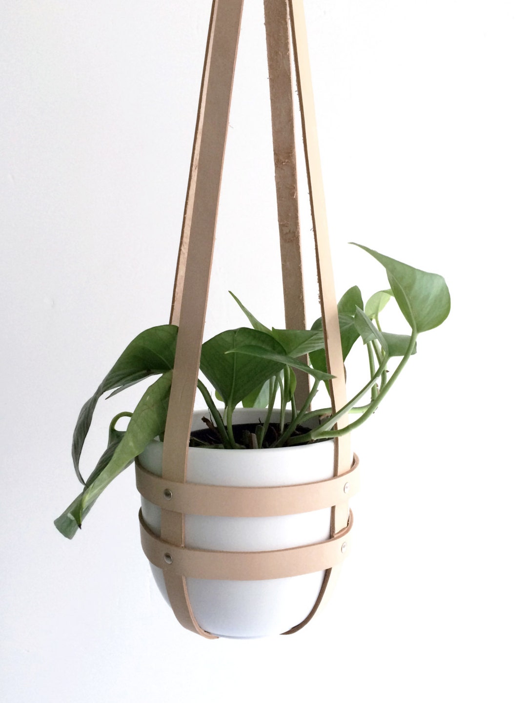 Hanging Planter Natural Leather, Ceiling Planter, Modern Plant Hanger ...